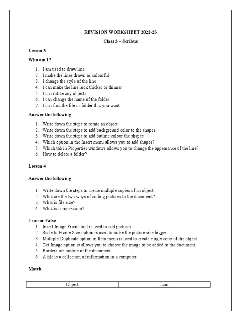 Scribus Revision Worksheet 2022-23 Class 3 | PDF | Icon (Computing ...
