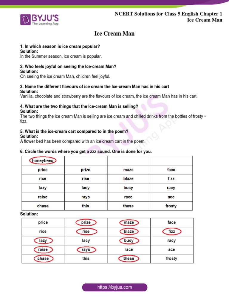 Class 5 Ice Cream Man Q&A Solutions | PDF