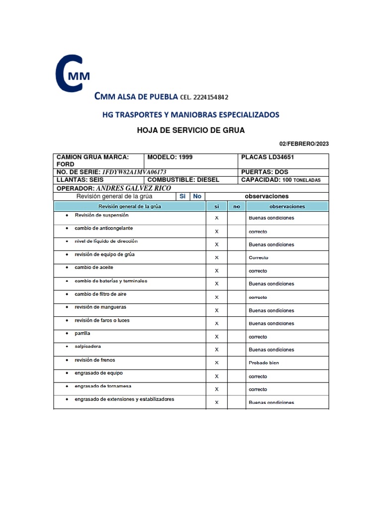 Bitacora de Mantenimiento Grua PDF | PDF Bitacora de Mantenimiento Grua PDF | PDF