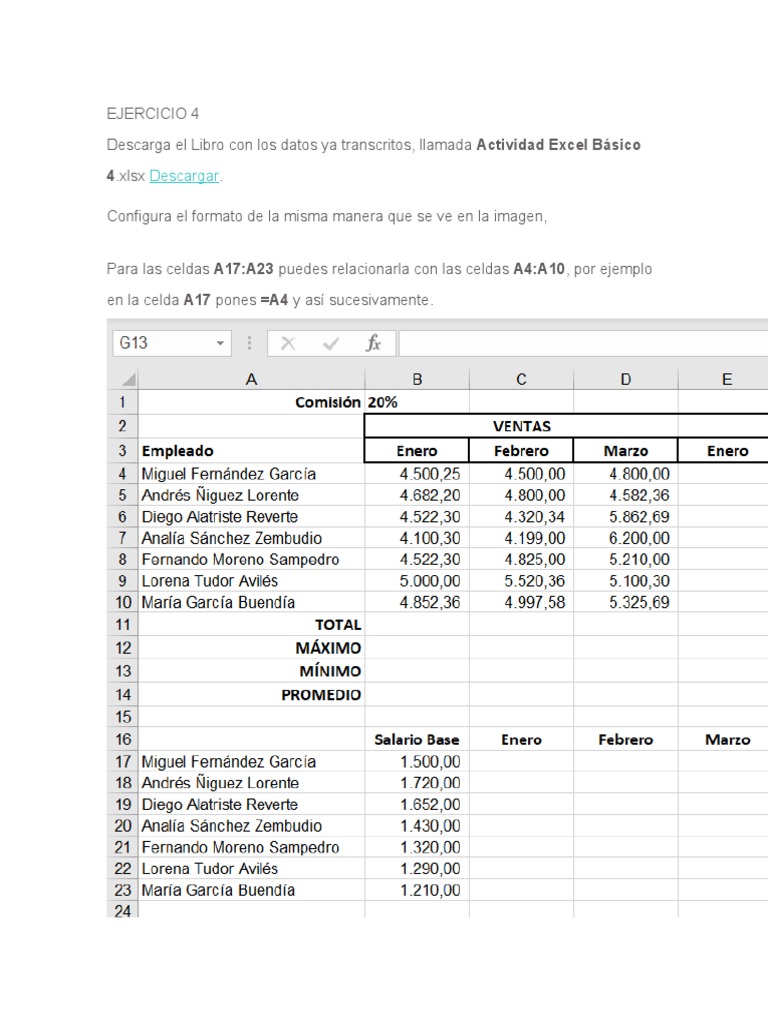 Ejercicios Excel 4 y 5 | PDF