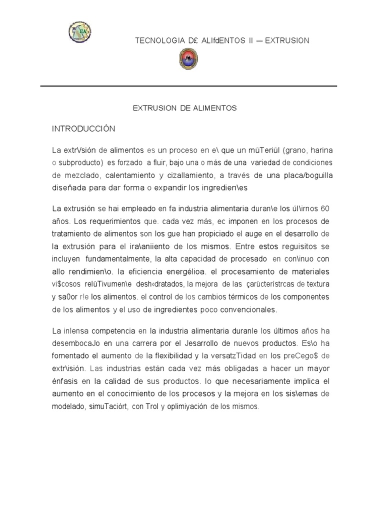 Proceso de Extrusión en Alimentos | PDF | Extrusión | Alimentos