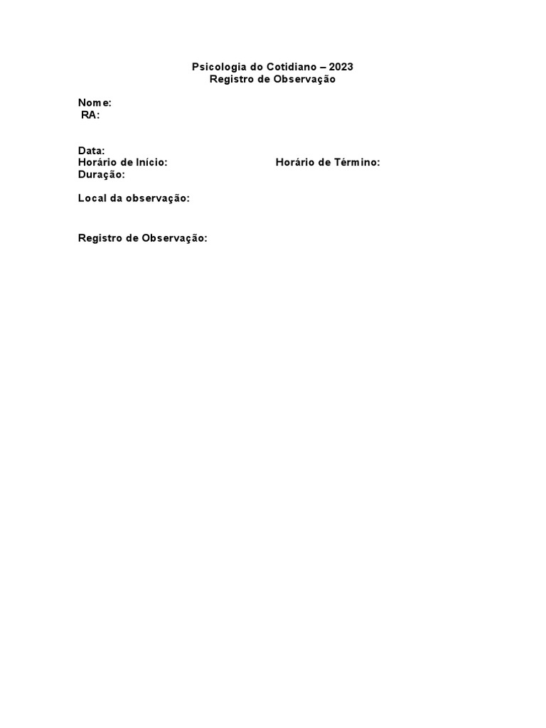 MODELO DE CABEÇALHO PARA o REGISTRO DE OBSERVAÇÃO (RELATÓRIO) | PDF
