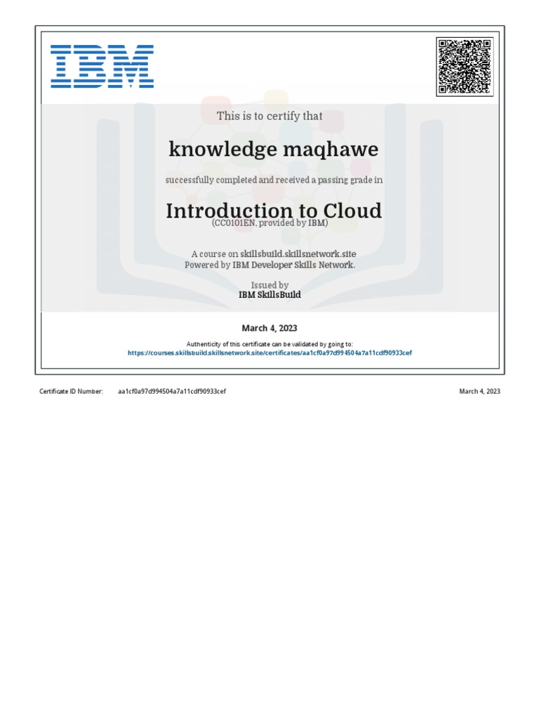 IBM CC0101EN Certificate | PDF