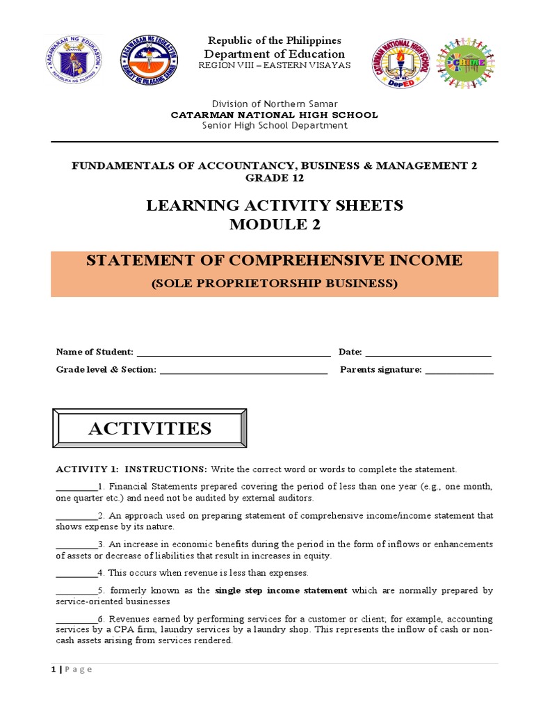 Fabm2 Learning-Activity-2 | PDF | Expense | Income