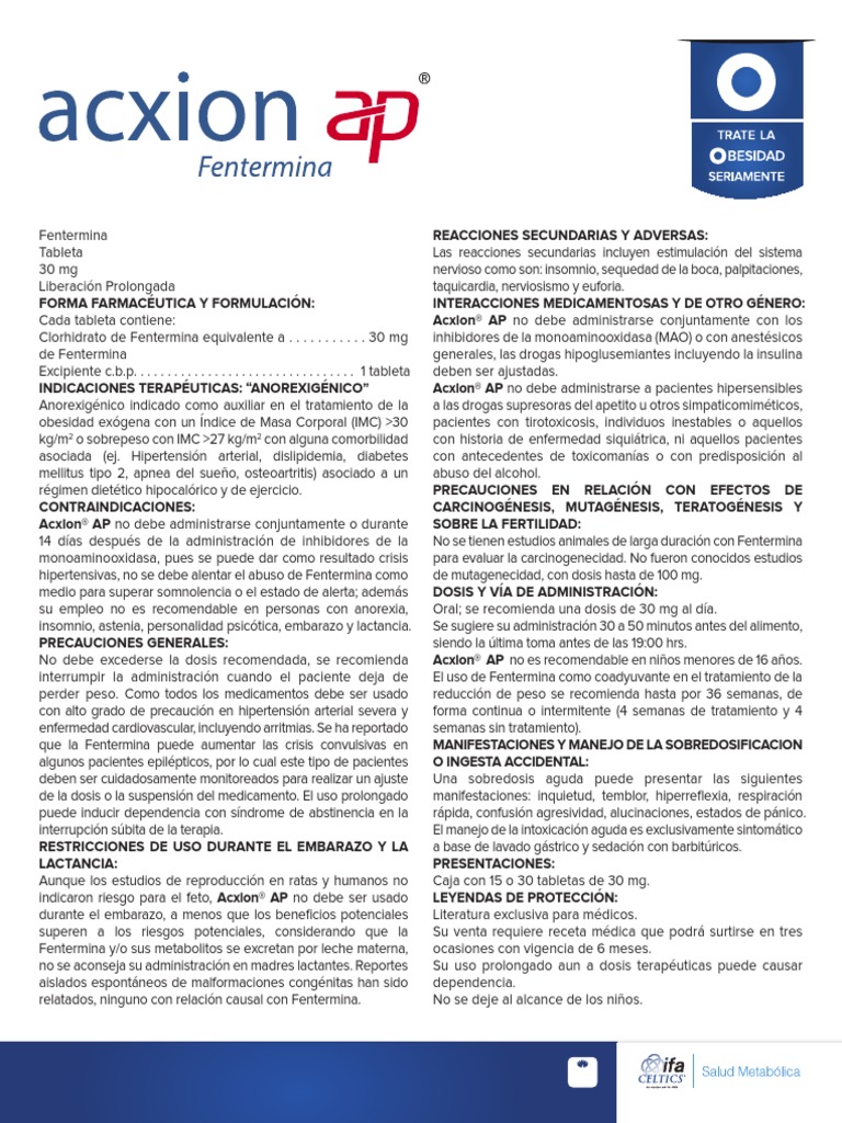 Ifa Acxion Ap Fentermina | PDF | Obesidad | Medicina CLINICA