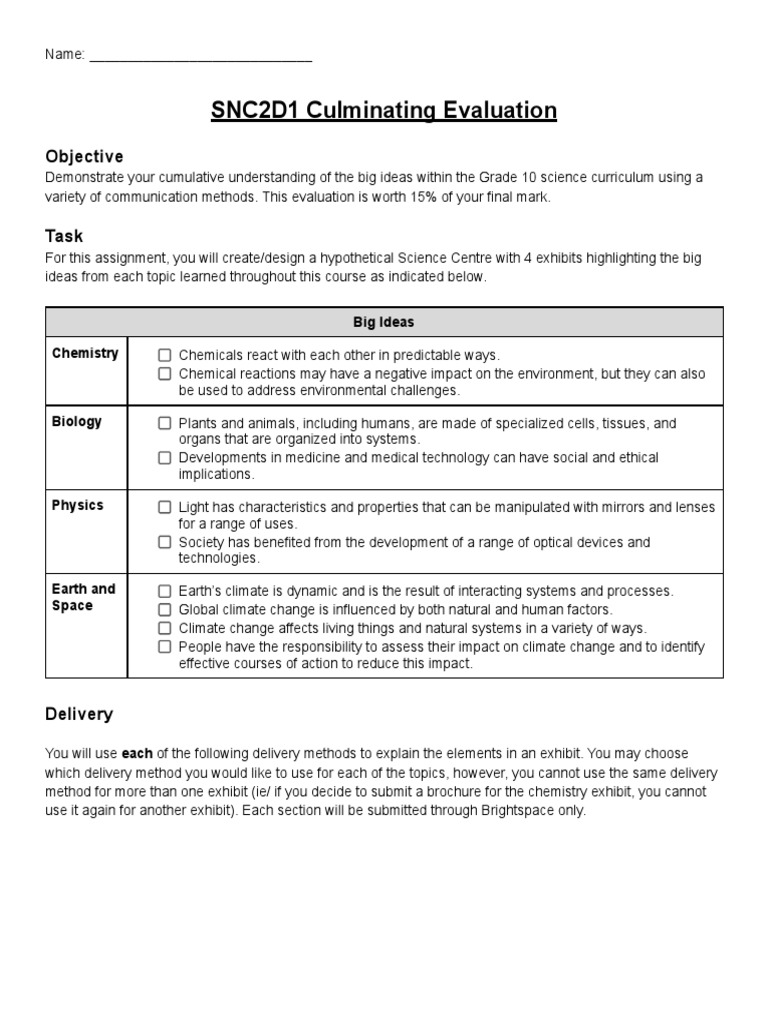 SNC2D Culminating - Science Centre Exhibits | PDF | Science | Climate