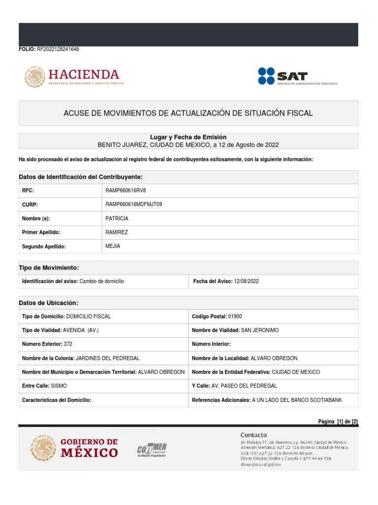 Acuse de Actualización Fiscal SAT | PDF | México | Gobierno
