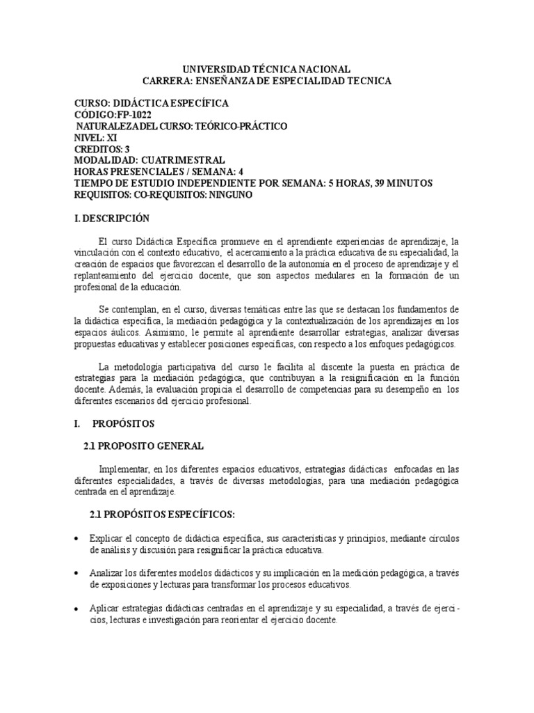 Programa Didáctica Específica | PDF | Aprendizaje | Evaluación
