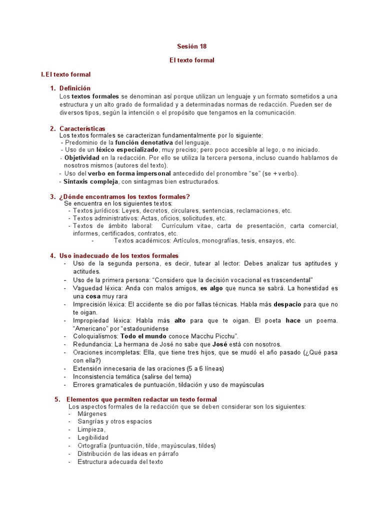 Características de los textos formales e informales | PDF ...