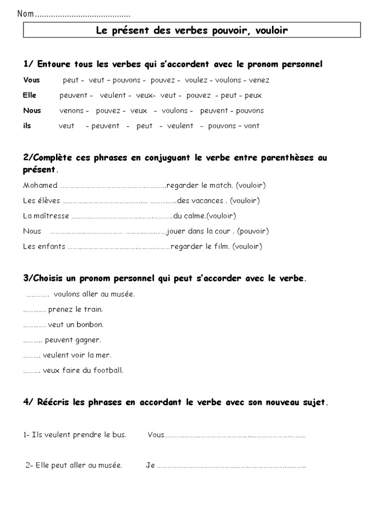 .Verbes-Pouvoir-Vouloir 1 | PDF