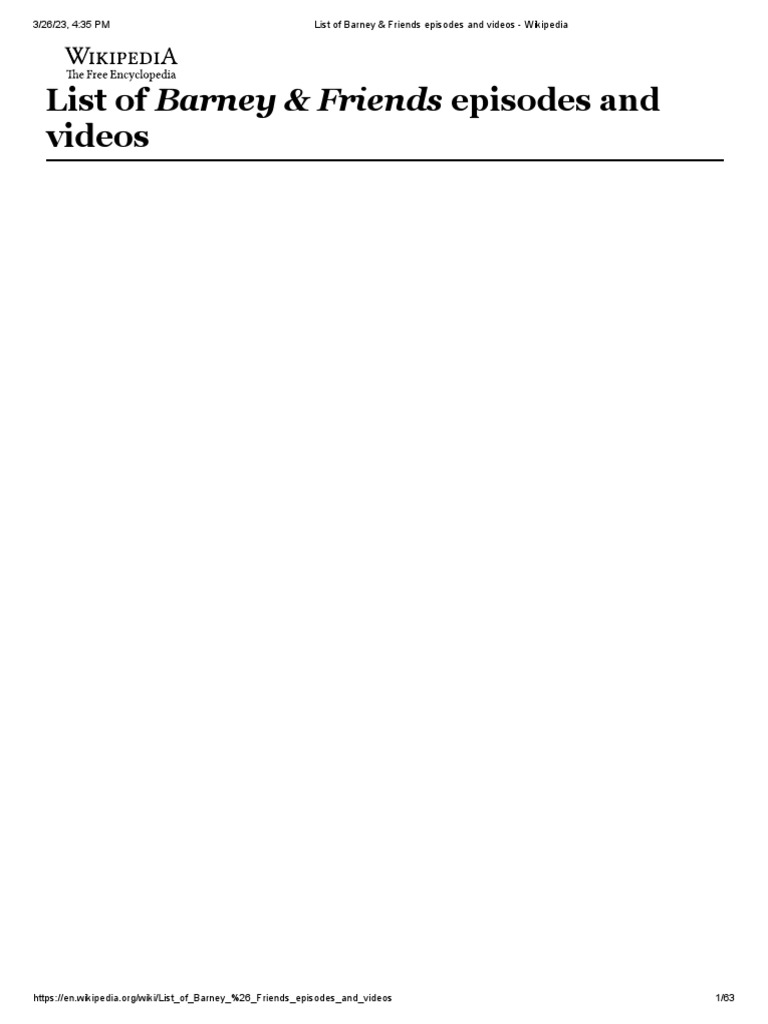 List of Barney & Friends Episodes and Videos - Wikipedia | PDF
