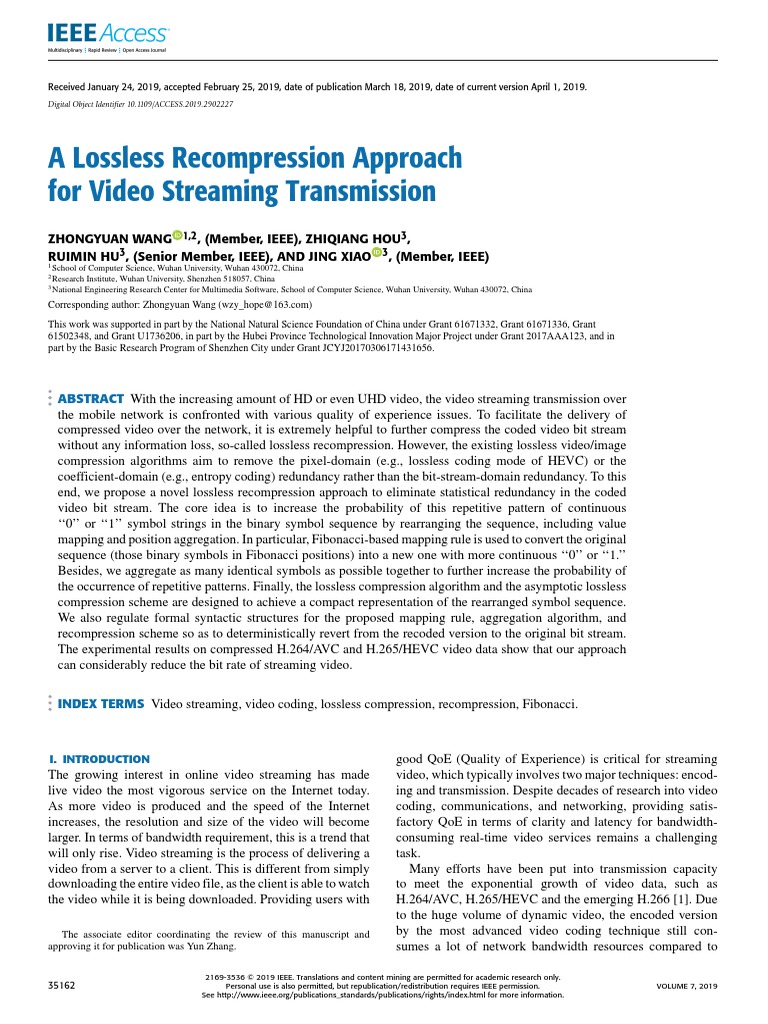 A Lossless Recompression Approach For Video Streaming Transmission ...