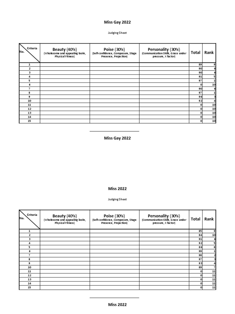 Judging Sheet | PDF | Entertainment