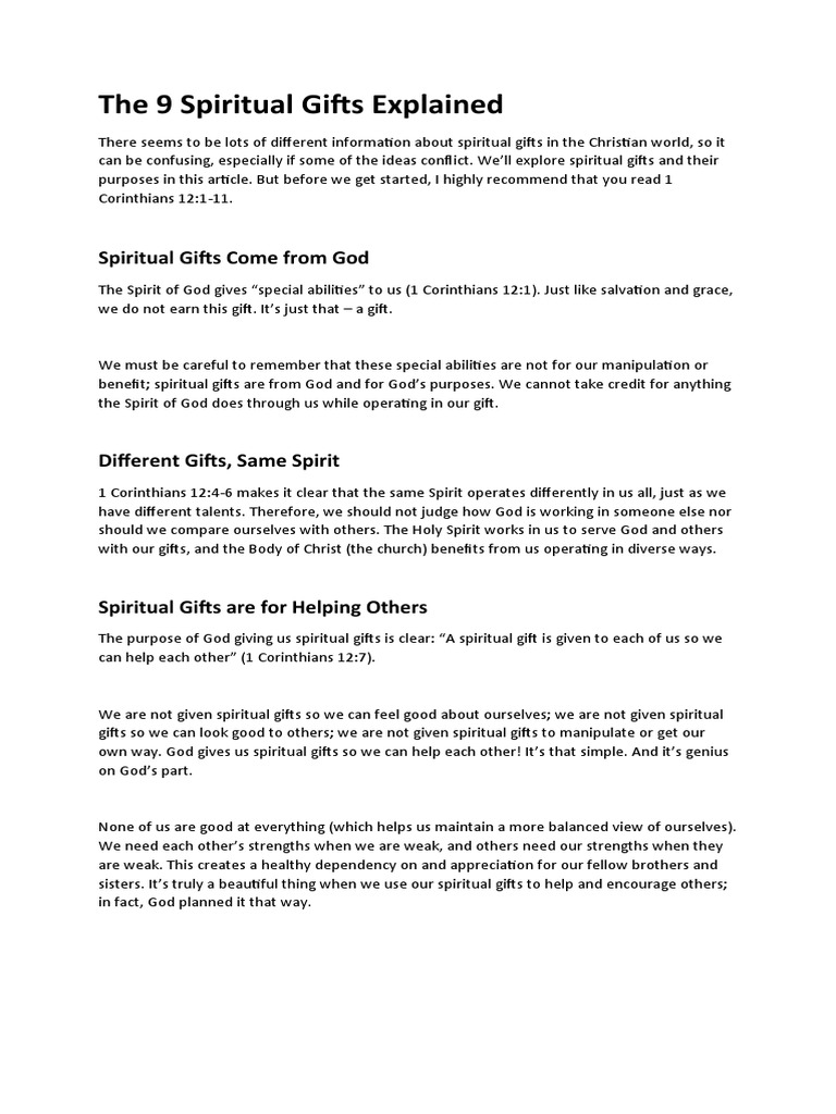 The 9 Spiritual Gifts Explained | PDF | Spiritual Gift | God