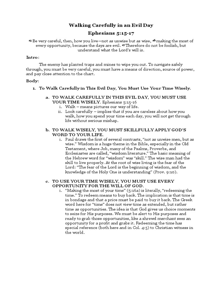 Walking Carefully in An Evil Day | PDF | Wisdom | Predestination