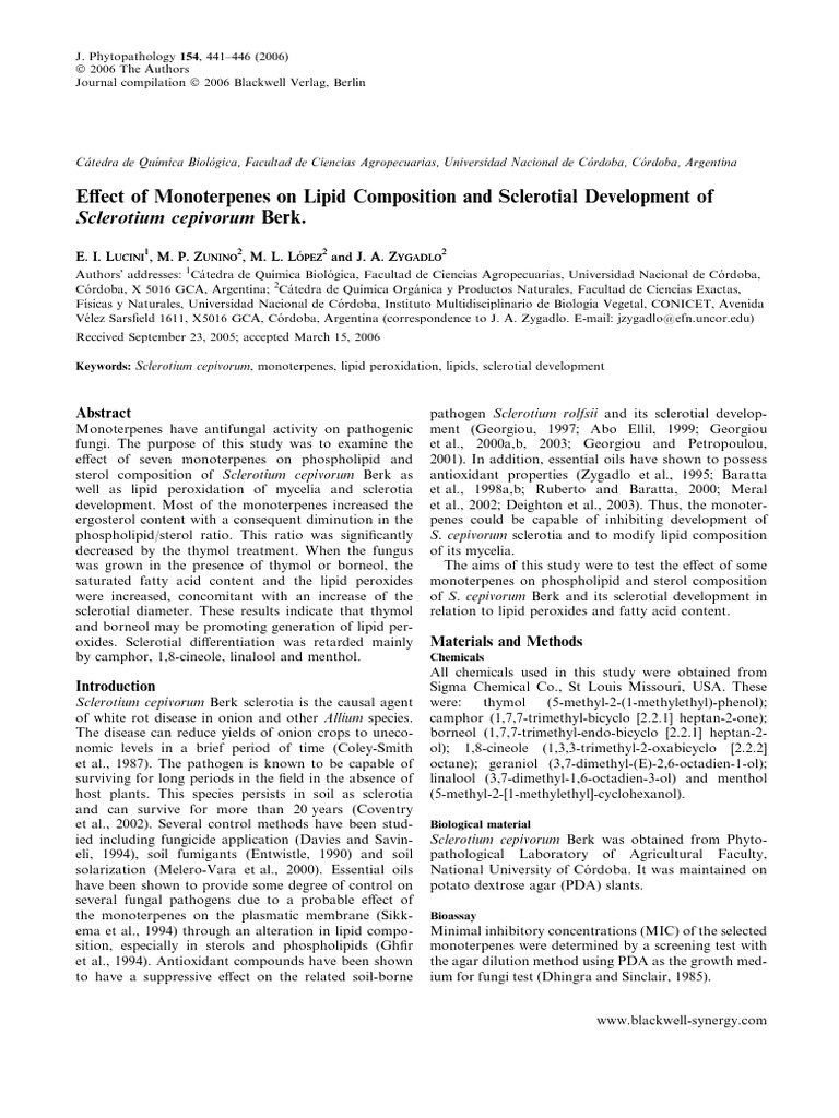 Effect of Monoterpenes On Lipid Composition and Sclerotial Development ...