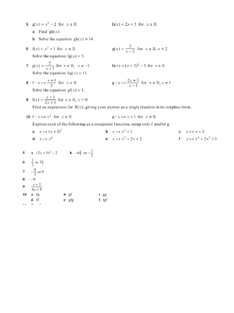 Composite - and Inverse Functions Exercises | PDF Composite - and Inverse Functions Exercises | PDF