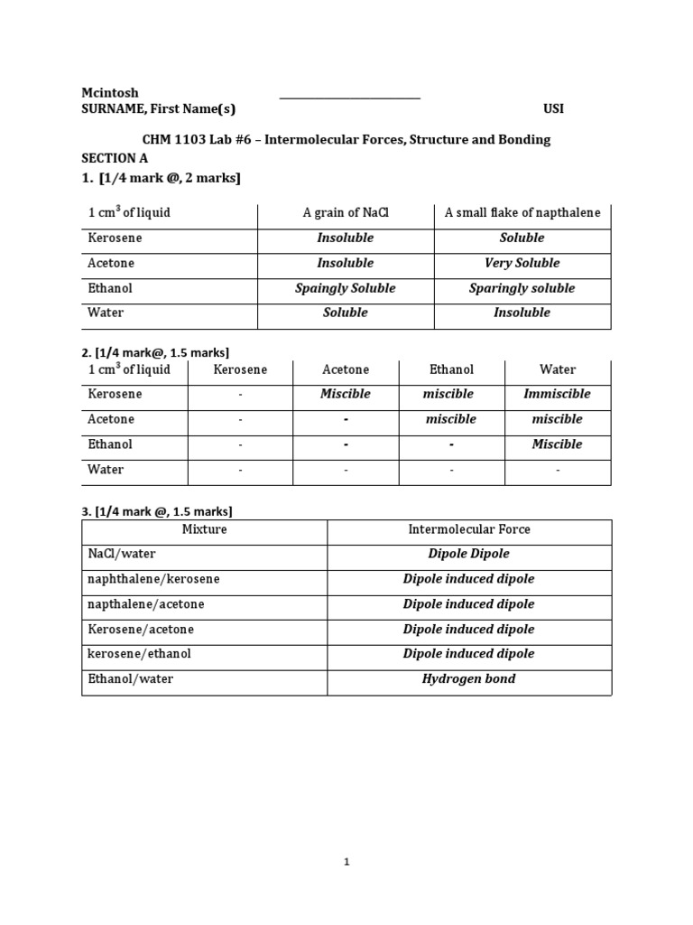 CHM Lab #6 Student Report | PDF | Solubility | Chemical Polarity