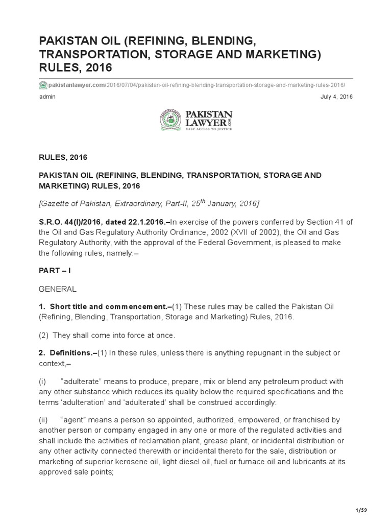 Pakistan Oil Refining Blending Transportation Storage and Marketing ...