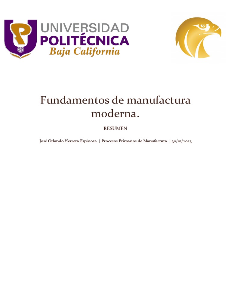 Resumen, Fundamentos de Manufactura Moderna | PDF | Fundición ...