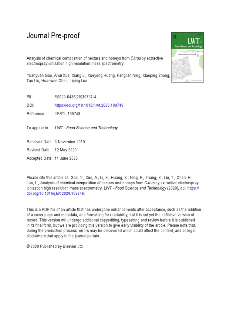 Nectar Compo PDF | PDF | Mass Spectrometry | Honey