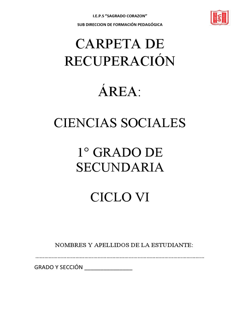 Carpeta de Recuperación Área:: Ciencias Sociales 1° Grado de Secundaria ...