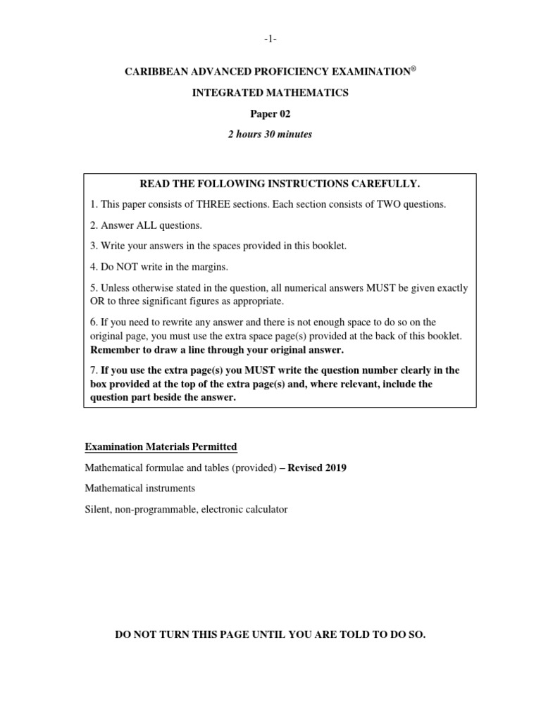 CAPE Integrated Mathematics Practice Exam 2021 SOLUTIONS | PDF CAPE Integrated Mathematics Practice Exam 2021 SOLUTIONS | PDF