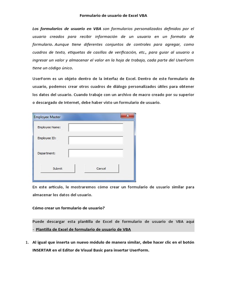 Formulario de Usuario de Excel VBA | PDF | Microsoft Excel | Ventana (informática)