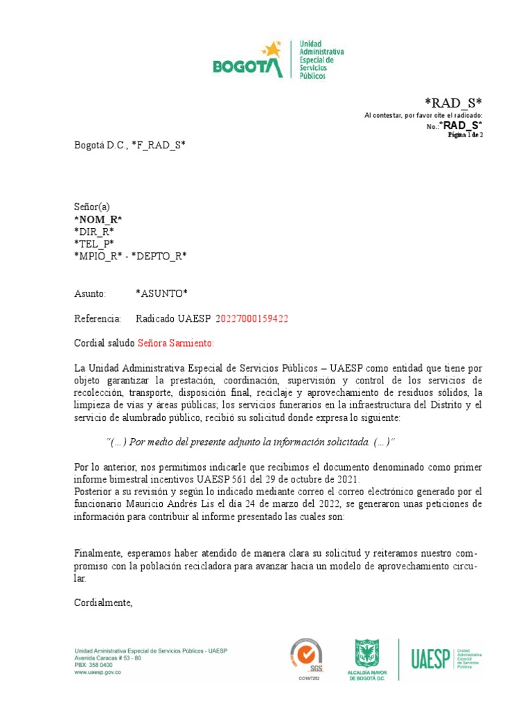 GDO-FM-36 V1 Plantilla Oficio Ciudadano Nuevo Formato | PDF