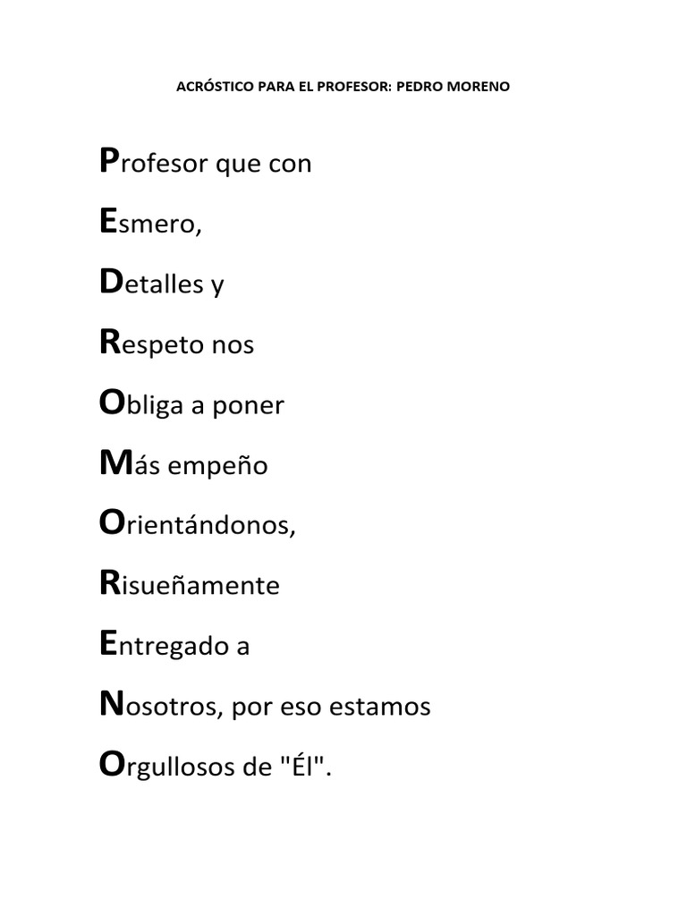 Acróstico para el Profesor Pedro | PDF