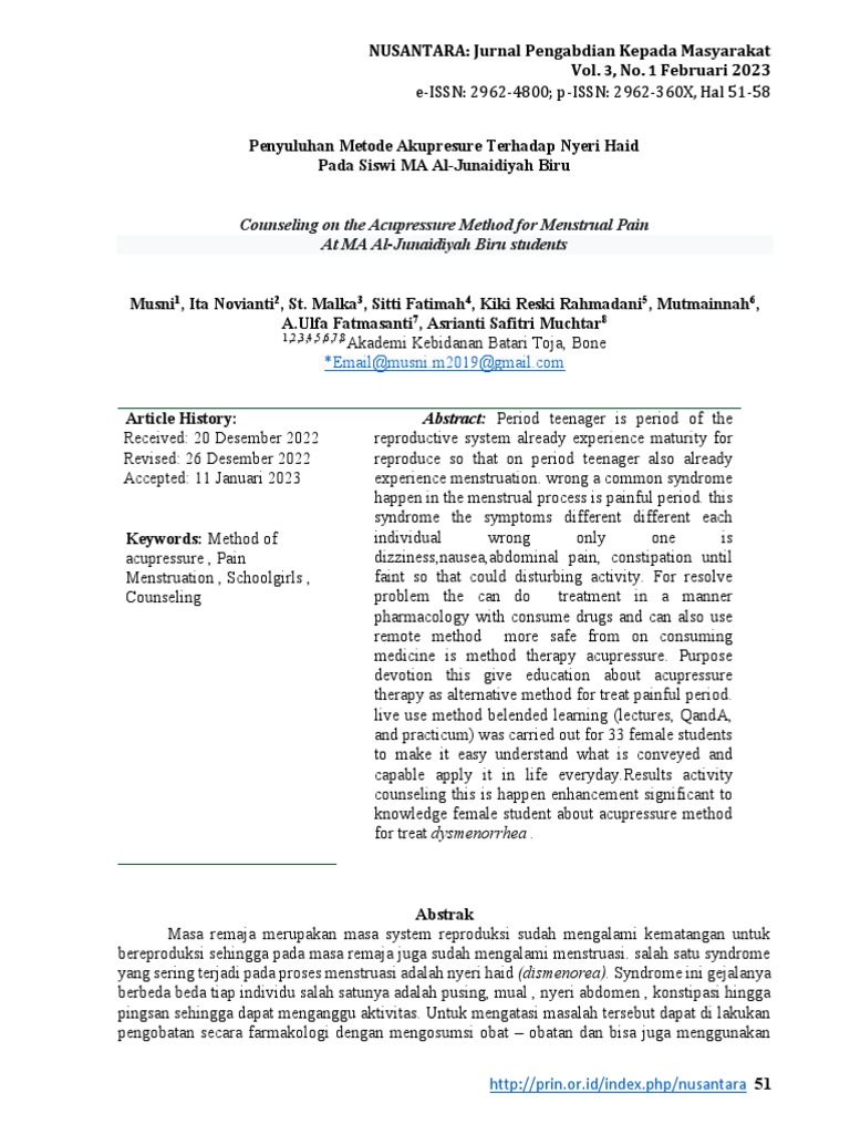 51-58 Penyuluhan Metode Akupresure Terhadap Nyeri Haid | PDF