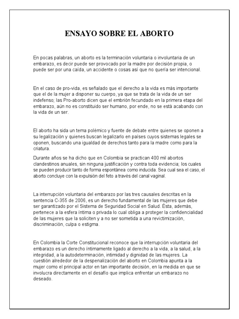 Ensayo Sobre El Aborto | PDF | Aborto | Etica Aplicada