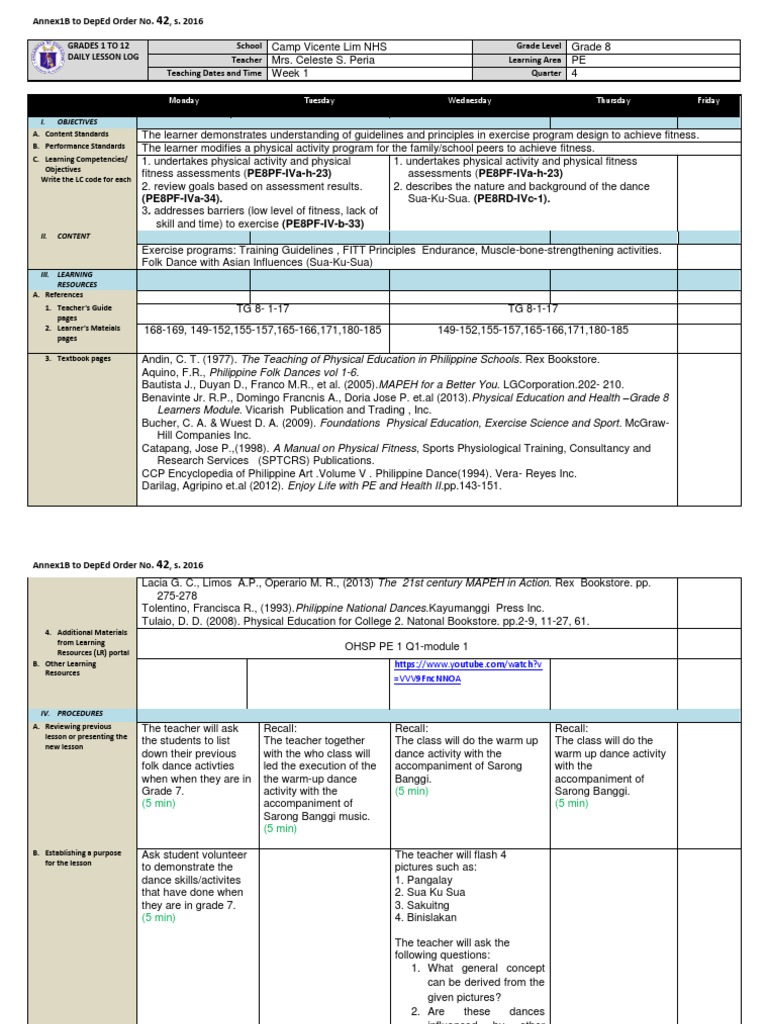 4th Quarter Week 1 | PDF | Teachers | Dances