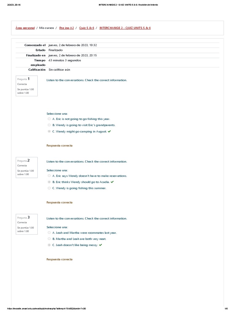 Interchange 2 - Quiz Units 5 & 6 - Revisión Del Intento | PDF | Linguistics | Semantics