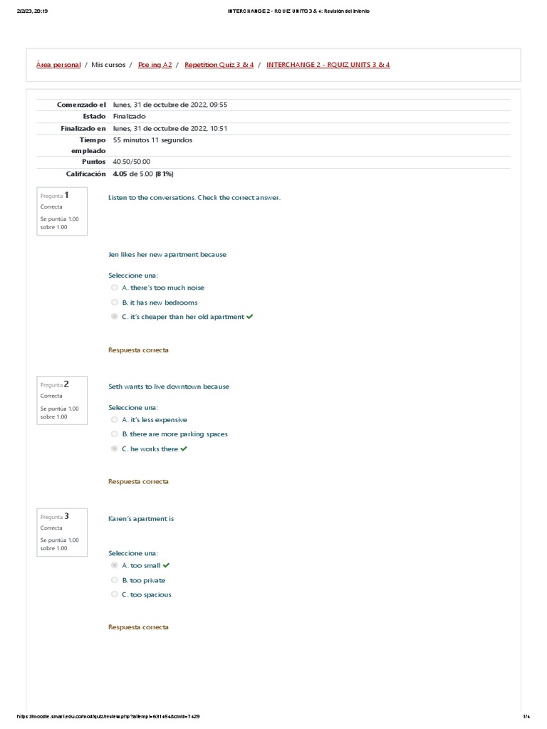 Interchange 2 - Rquiz Units 3 & 4 - Revisión Del Intento | PDF ...