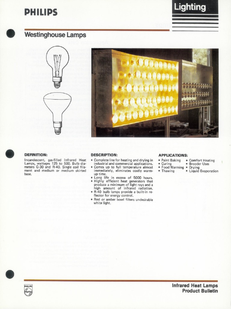 Philips Infrared Heat Lamps Bulletin 1-85 | PDF