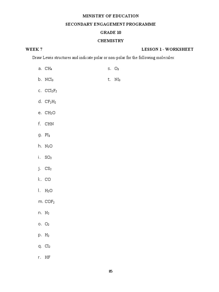 Grade 10 Chemistry Week 7 Lesson 1 Worksheet 1 and Solutions | PDF ...
