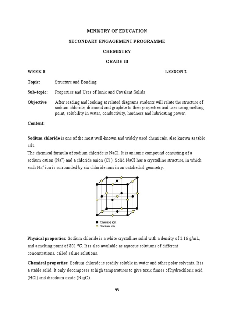 Grade 10 Chemistry Week 8 Lesson 2 | PDF | Sodium Chloride | Graphite Grade 10 Chemistry Week 8 Lesson 2 | PDF | Sodium Chloride | Graphite