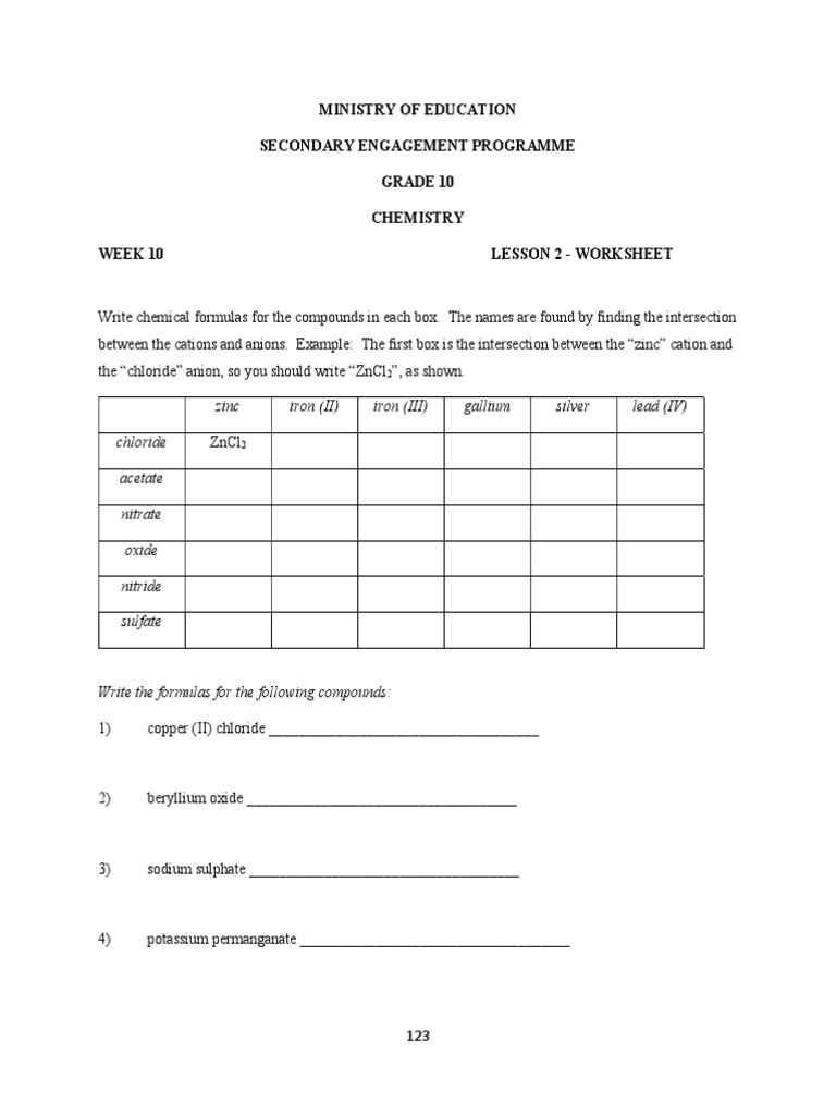 Grade 10 Chemistry Week 10 Lesson 2 Worksheet 1 and Solutions PDF | PDF ...