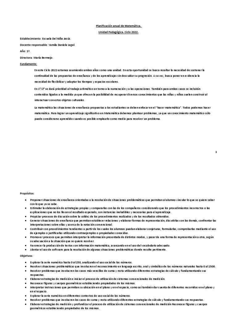 Planificación Anual De Matemática Ciclo 2022 Pdf Matemáticas 9881