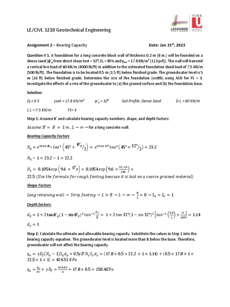 CIVL 3210 - Assignment 2 - 2023 - Solution | PDF | Geotechnical ...