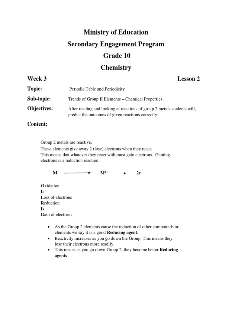 Grade 10 Chemistry Week 3 Lesson 2 | PDF | Hydroxide | Calcium