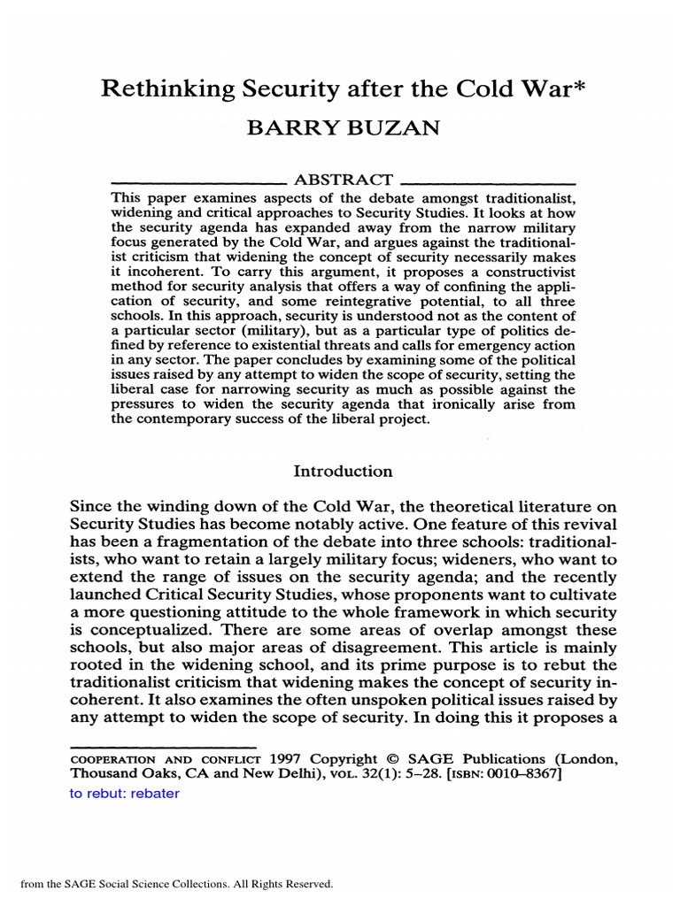 02 BUZAN Rethinking Security After The Cold War | PDF