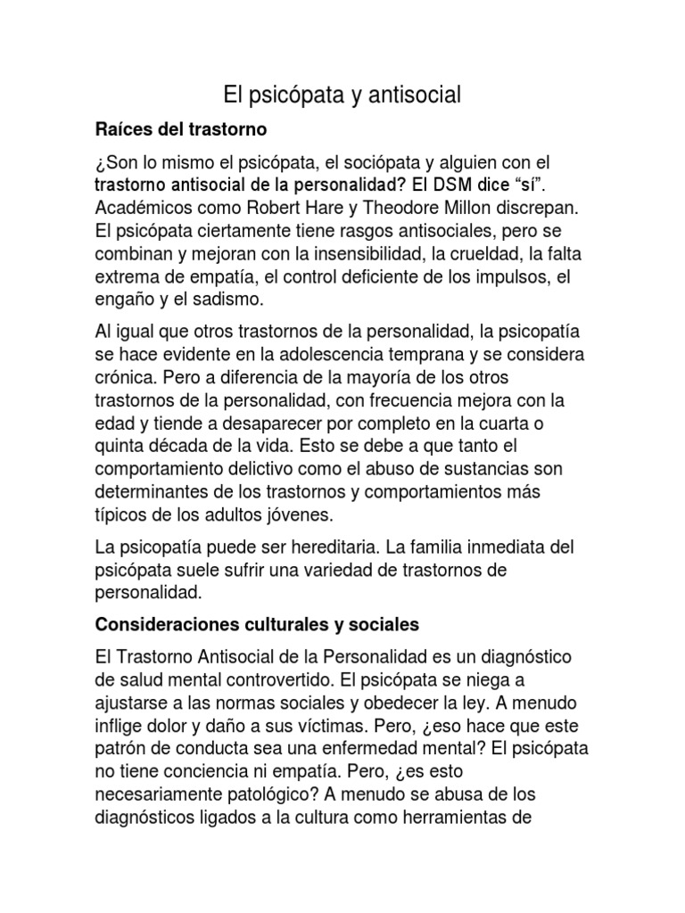 Psicopatía: Características y Controversias | PDF | Desorden de ...