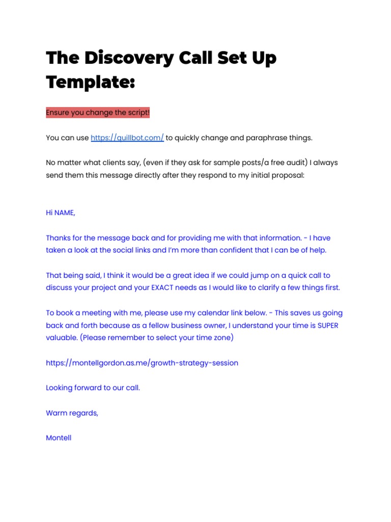 A.T The Discovery Call Set Up Template PDF | PDF
