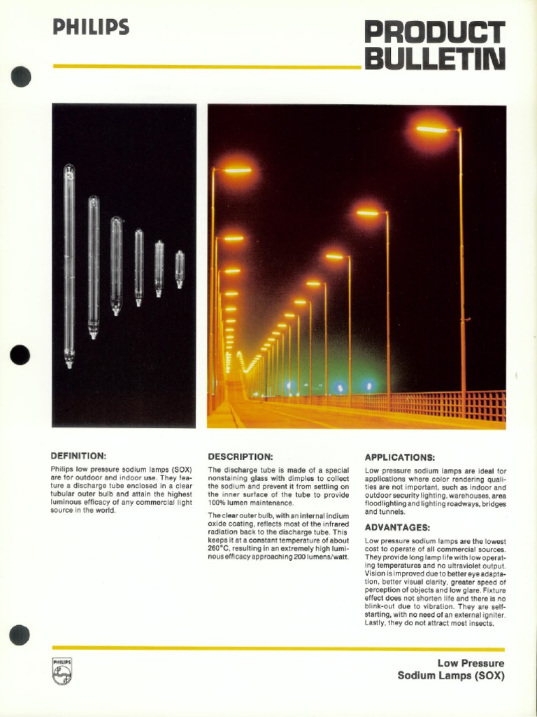 Philips Low Pressure Sodium (SOX) Lamps Bulletin 5-84 | PDF