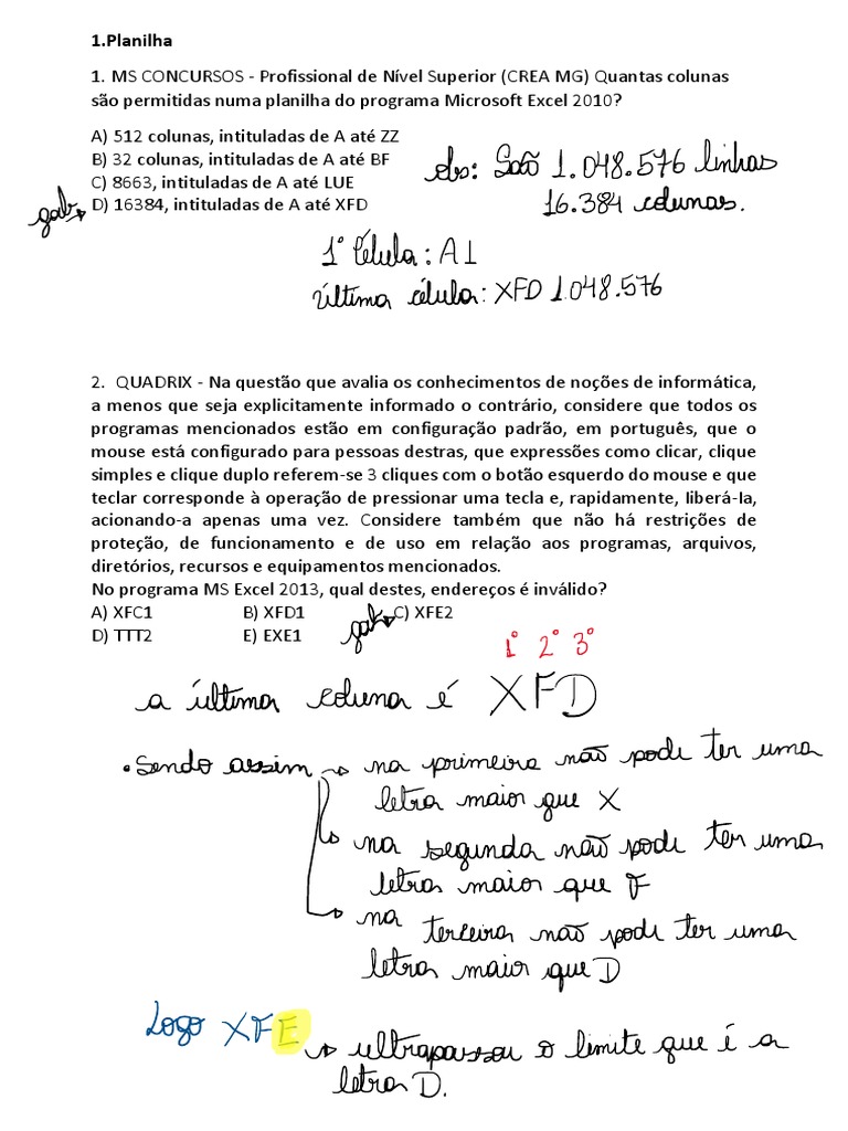 Aula 01 Excel Gabarito Escrito PDF | PDF | Microsoft Excel | Microsoft