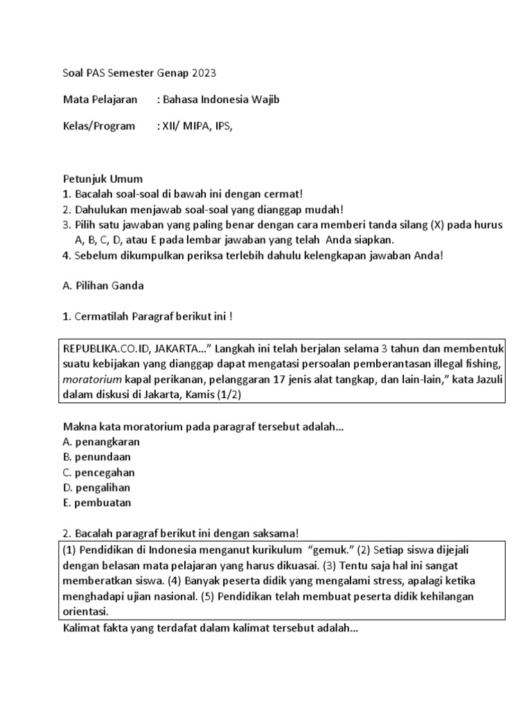 Soal PAS GNP BI Kls XII 2023 | PDF