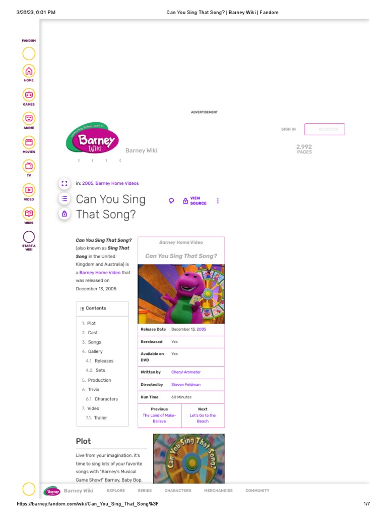 Can You Sing That Song - Barney Wiki - Fandom | PDF | Fandom