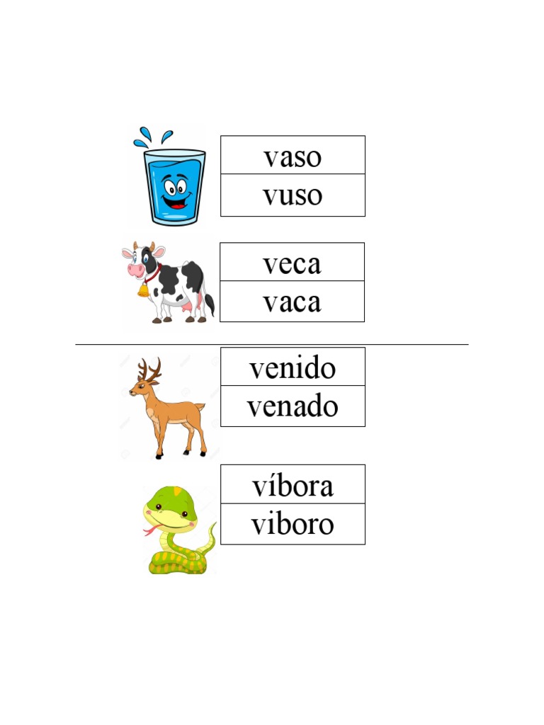 Rimas y palabras con "vaso" y "vaca" | PDF